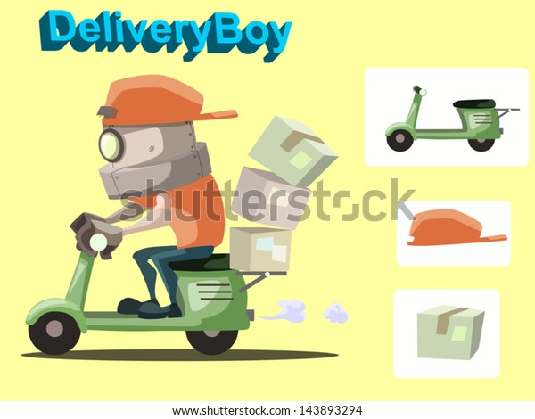 Cartoon Vector Illustration Delivery Robot Motorbike: เวกเตอร์สต็อก ...