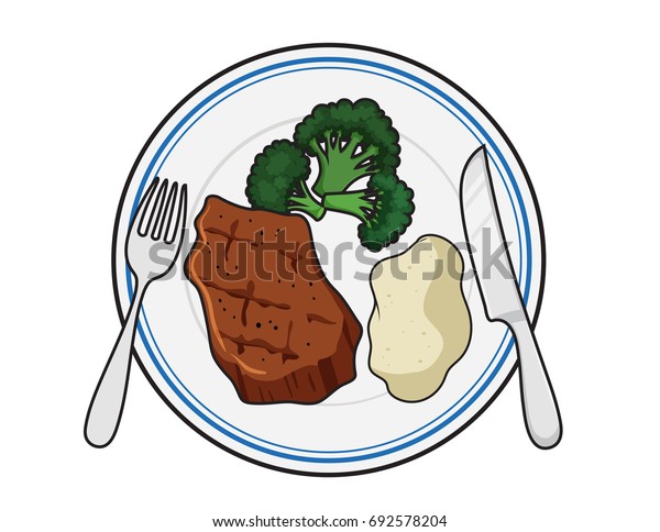 Cartoon Vector Illustration Dinner Plate Meal Stock Vector (Royalty ...