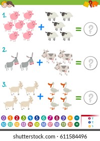 Cartoon Vector Illustration Educational Mathematical Addition Stock ...
