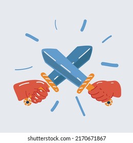Cartoon Vector Illustration Fight Hands Sword Stock Vector (Royalty ...