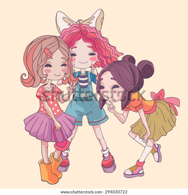 Cartoon Vector Illustration Friends Enjoying Happy Stock Vector ...