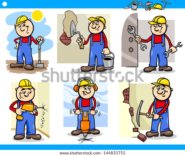 Cartoon Vector Illustration Funny Manual Workers Stock Vector (Royalty ...