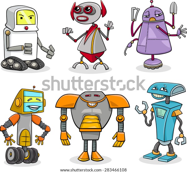 Cartoon Vector Illustration Funny Robots Fantasy: เวกเตอร์สต็อก (ปลอด ...