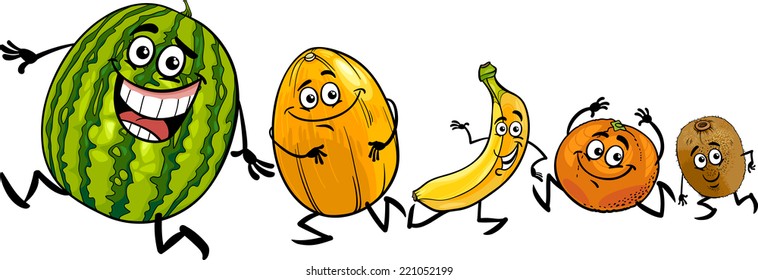 Cartoon Vector Illustration Funny Running Fruits: vector de stock ...