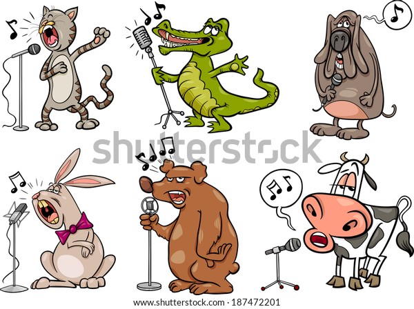 Cartoon Vector Illustration Funny Singing Animals: เวกเตอร์สต็อก (ปลอด ...