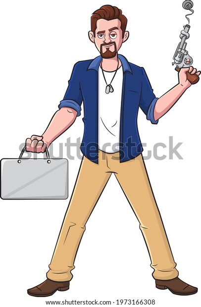 Cartoon Vector Illustration Gangster Posing Holding Stock Vector ...