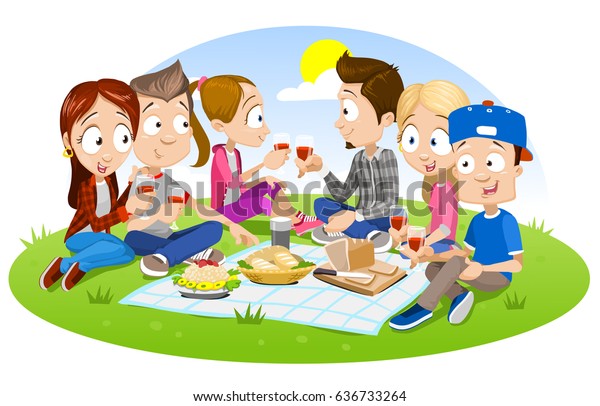 Vektor Stok Cartoon Vector Illustration Group Friends Having (Tanpa ...