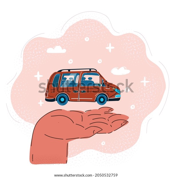 Cartoon Vector Illustration Hand Red Car Stock Vector (Royalty Free ...
