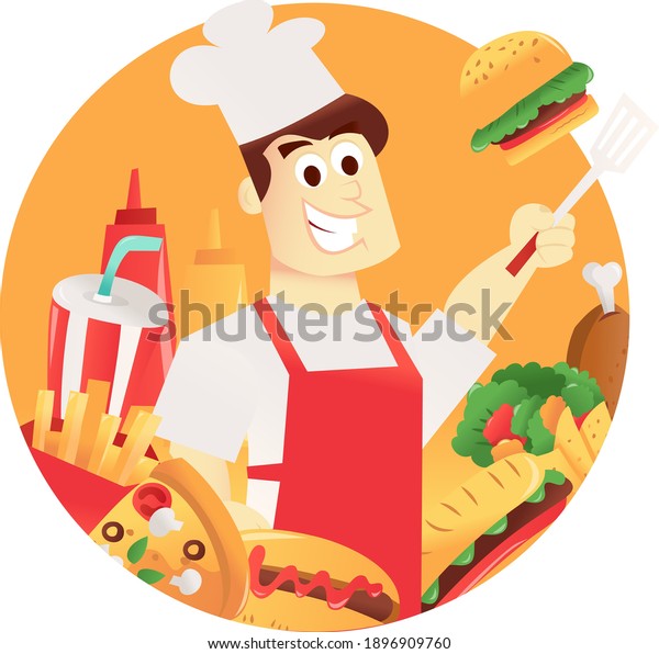 Cartoon Vector Illustration Happy Chef Fun Stock Vector (Royalty Free ...