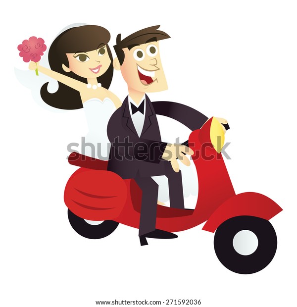 Cartoon Vector Illustration Happy Wedding Couple Stock Vector (Royalty ...