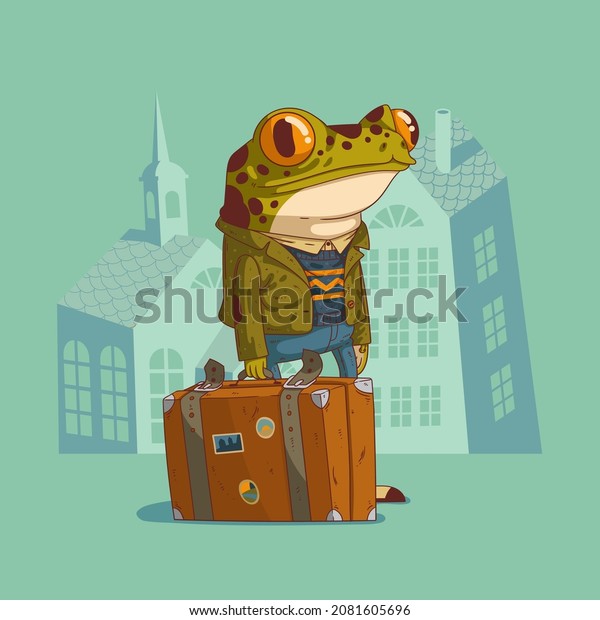 Cartoon Vector Illustration Humanized Frog Traveler Stock Vector ...