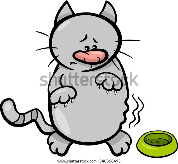Vektor Stok Cartoon Vector Illustration Hungry Cat Empty (Tanpa Royalti ...