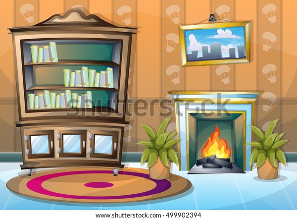 Cartoon Vector Illustration Interior Library Room Stock Vector (Royalty ...