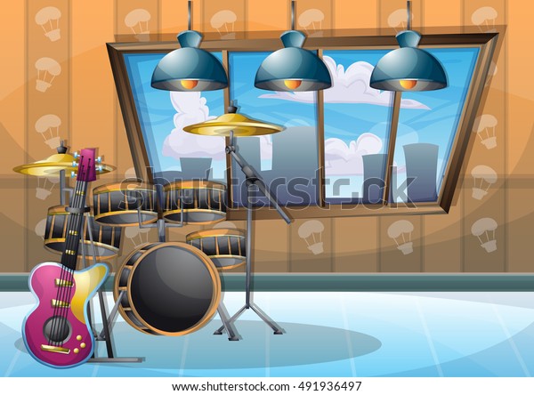 Cartoon Vector Illustration Interior Music Room Stock Vector (Royalty ...