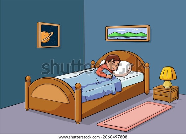 Cartoon Vector Illustration Kid Sleeping Bedroom Stock Vector (Royalty ...