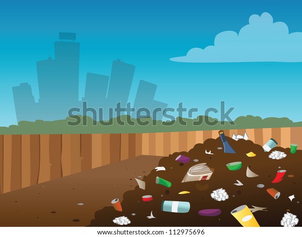 Cartoon Vector Illustration Landfill Stock Vector (Royalty Free) 112975696
