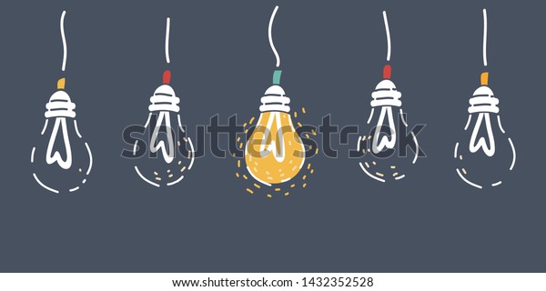 Cartoon vector illustration of lighting bulb with glowing filament ...