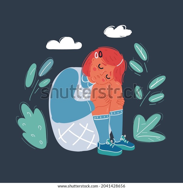 Cartoon Vector Illustration Lonely Sad Little Stock Vector (Royalty ...
