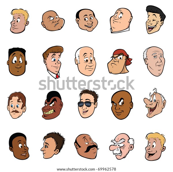 Cartoon Vector Illustration Male Faces: เวกเตอร์สต็อก (ปลอดค่าลิขสิทธิ์ ...