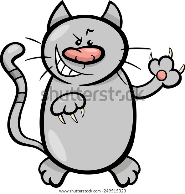 Cartoon Vector Illustration Malicious Cat Sharp 스톡 벡터(로열티 프리) 249515323