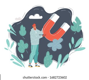 Cartoon Vector Illustration Man Big Magnet Stock Vector (Royalty Free ...