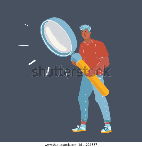 Cartoon Vector Illustration Man Big Magnifying Stock Vector (Royalty ...