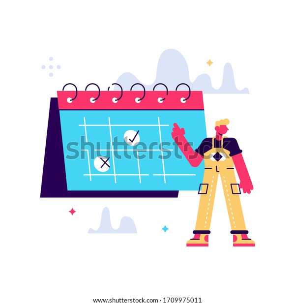 Cartoon Vector Illustration Man Check Calendar Stock Vector (Royalty ...