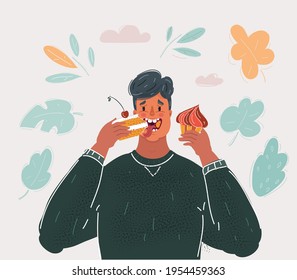 Cartoon Vector Illustration Man Eating Cakes Stock Vector (Royalty Free ...