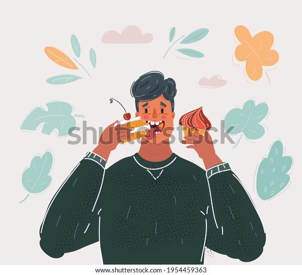 Cartoon Vector Illustration Man Eating Cakes Stock Vector (Royalty Free ...