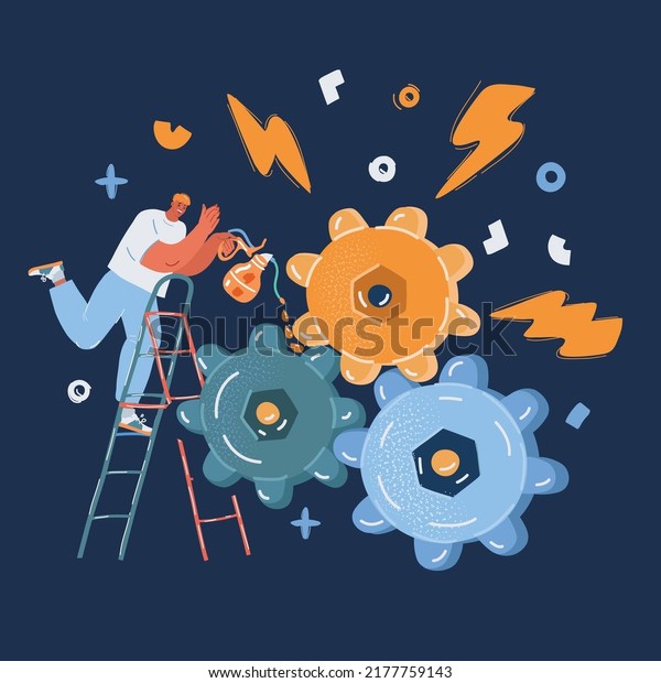 Cartoon Vector Illustration Man Fixing Mechanism Stock Vector (Royalty ...