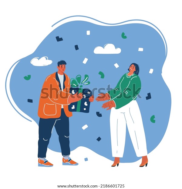 Cartoon Vector Illustration Man Give Woman Stock Vector (Royalty Free ...