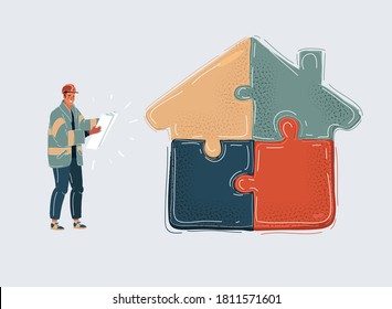 Cartoon Vector Illustration Builder Man Blueprint Stock Vector (Royalty ...