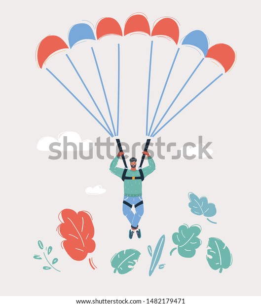 Cartoon Vector Illustration Man Jump Parachute Stock Vector (Royalty ...