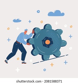Cartoon Vector Illustration Man Pulling Gear Stock Vector (Royalty Free ...