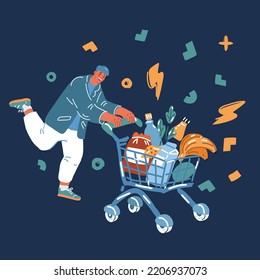 Cartoon Vector Illustration Man Run Shopping Stock Vector (Royalty Free ...