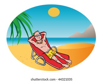 Cartoon Vector Illustration Man Tanning Beach: vector de stock (libre ...
