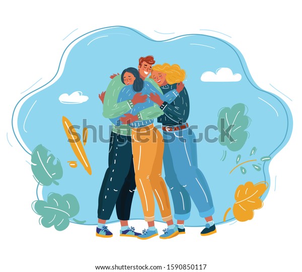 Cartoon vector illustration of Meet people get together groups of ...