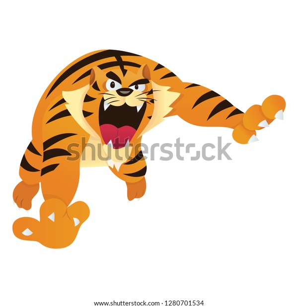 Cartoon Vector Illustration Menacing Tiger Leaping Stock Vector ...