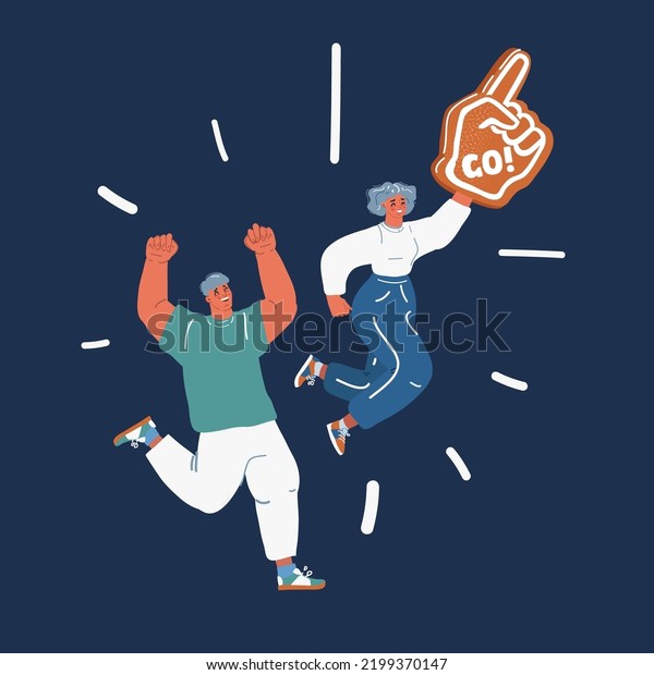 Cartoon Vector Illustration People Fan Jumping Stock Vector (Royalty ...
