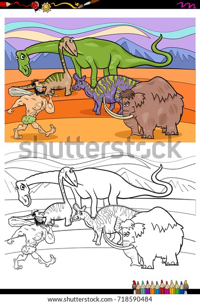 Cartoon Vector Illustration Prehistoric Characters Group Stock Vector ...