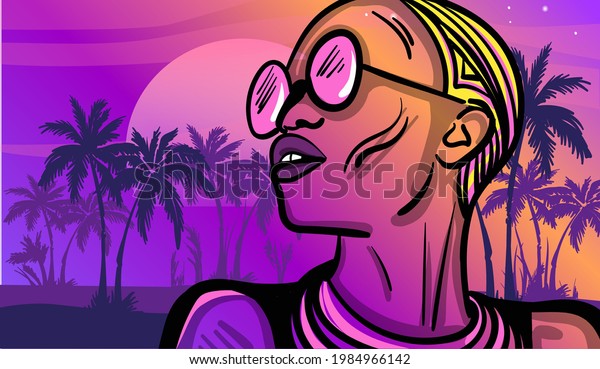 Cartoon Vector Illustration Reflection Palm Trees: เวกเตอร์สต็อก (ปลอด ...