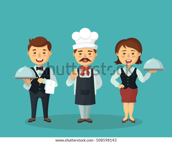 Cartoon Vector Illustration Restaurant Teamchef Cookwaitress Stock ...