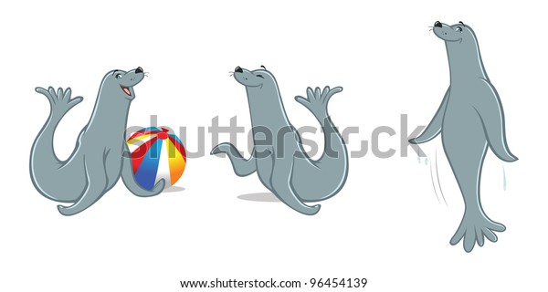 Cartoon Vector Illustration Seal Poses Stock Vector (Royalty Free ...