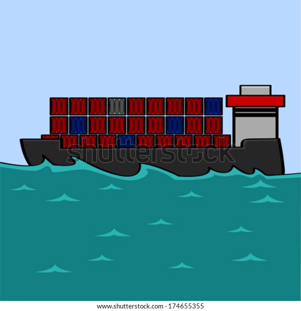 Cartoon Vector Illustration Showing Cargo Ship 스톡 벡터(로열티 프리) 174655355 ...