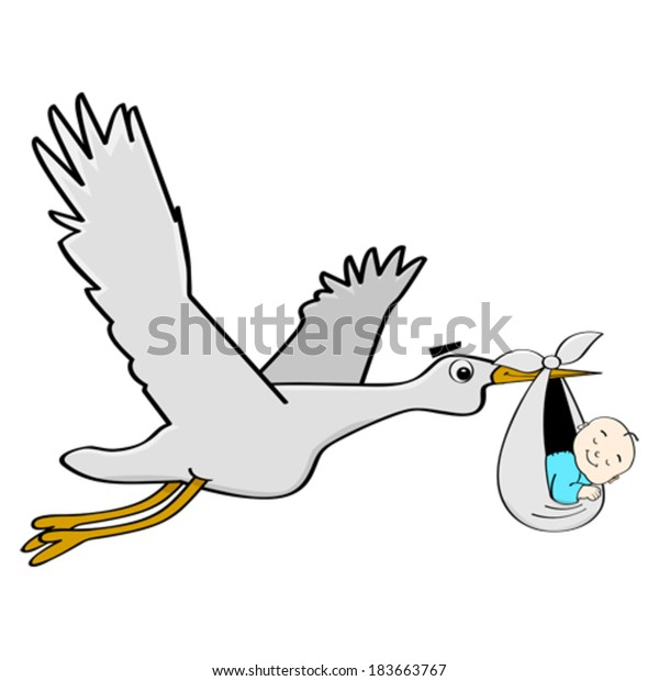 Cartoon Vector Illustration Showing Stork Carrying Stock Vector ...