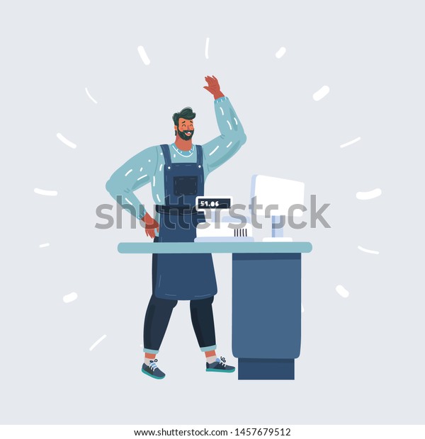 Cartoon Vector Illustration Smiling Shopkeeper Grocery Stock Vector ...