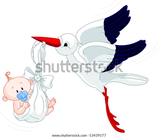 Cartoon Vector Illustration Stork Delivering Newborn Stock Vector ...