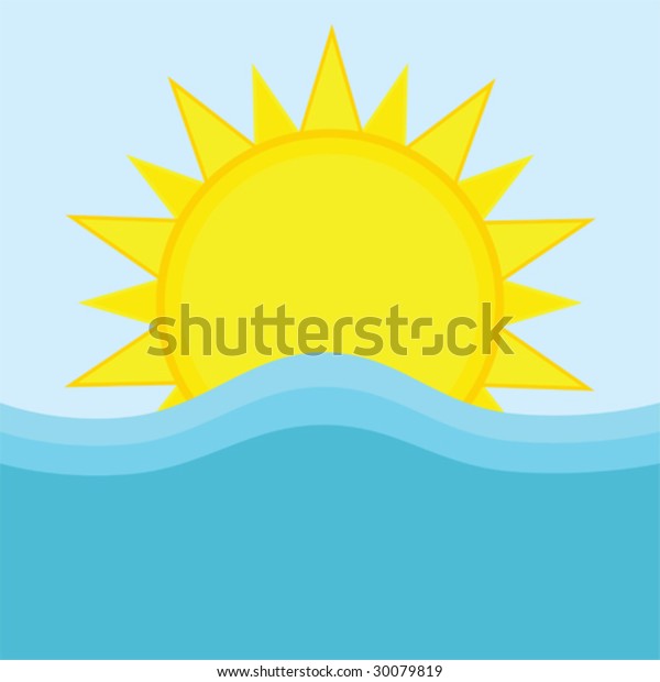 Cartoon Vector Illustration Sun Waves Ocean Stock Vector (Royalty Free ...