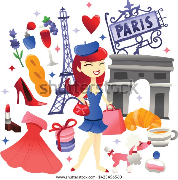 Cartoon Vector Illustration Super Cute Paris Stock Vector (Royalty Free ...