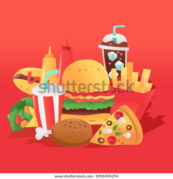 Dibujo vectorial de comida rápida súper: vector de stock (libre de ...